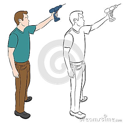 Man Using Power Drill Cartoon Vector | CartoonDealer.com #24076605