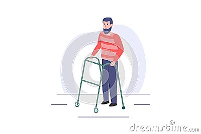 Man Using Walker Or Walking Frame. Person Stand With Ront-wheeled ...