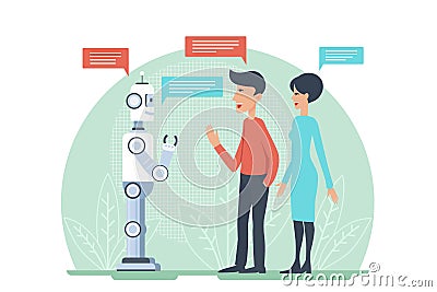 Man And Woman Greeting And Speaking With Artificial Intelligence ...