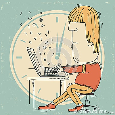 Man Working A Computer.Vector Illustration Of Busy Stock Photos - Image ...