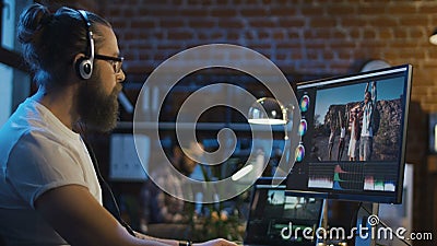 Man working on video edit stock footage. Video of online - 117921518