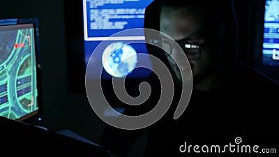 Man Works at Computer, Hacker Steal Information, it Professional ...