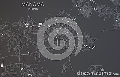 Manama Map, Bahrain Satellite View Stock Illustration - Image: 56841521