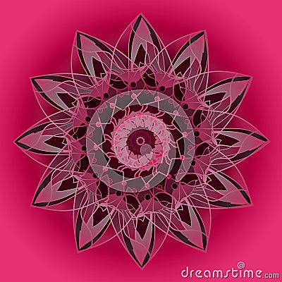 MANDALA SUNFLOWER. PLAIN MAGENTA BACKGROUND. MONOTONE IMAGE IN BURGUNDY ...