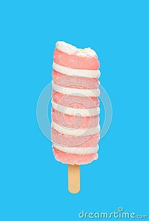 A Mango Flavor Popsicle With Couple Of Bites On A Blue Background Stock ...