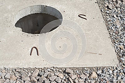 Manhole Without Cover In New Concrete Block Stock Photography ...