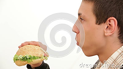 Mann Isst Eine Sandwich Lokalisierte Nahaufnahme Stock Video - Video ...