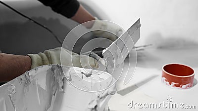 Manual Work with Bathroom Waterproofing Using a Trowel Stock Footage ...