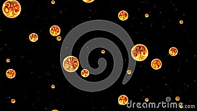 Many Abstract Fire Balls Flying on Black Background. Fire Sphere Slowly ...