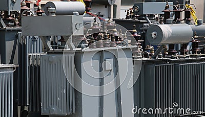 Many Electrical Transformers To Transform The Voltage From High Royalty ...