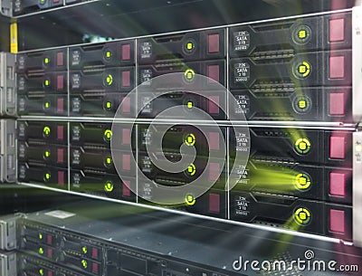 Big HDD Server Rack. Many Powerful Servers Running In The Data Center ...