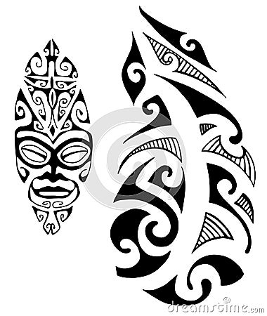 Maori Tiki Tattoo. Set Of Labels And Elements. Vector Set Illustration ...