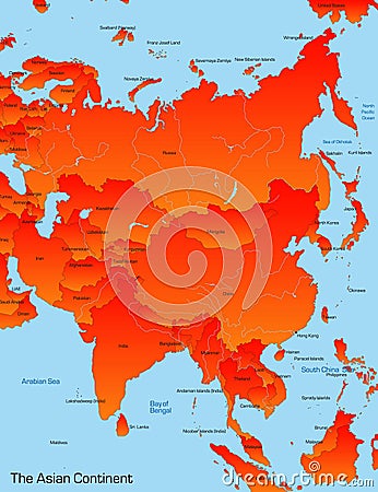 Map Of Asian Continent Stock Photography - Image: 6634642