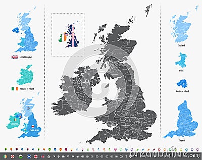 Map Of British Isles With Administrative Divisions Vector Illustration ...