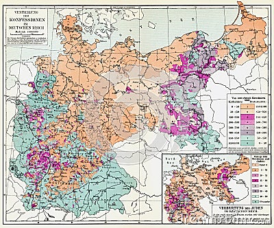 Map Of The Distribution Of Religious Confessions Of The German Empire ...