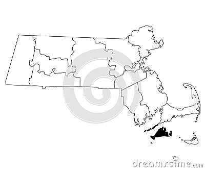 Map Of Dukes County In Massachusetts State On White Background. Single ...