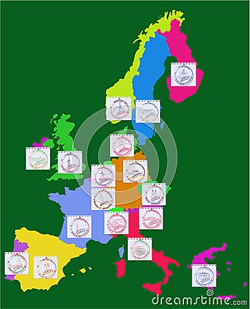 Map Of Europe With City Stamps Vector Illustration | CartoonDealer.com ...
