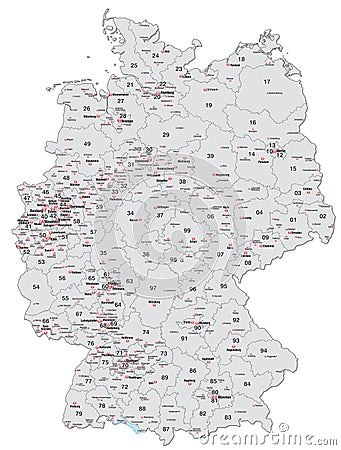 Map Of Germany With Postcodes In Gray Stock Image - Image: 37446251