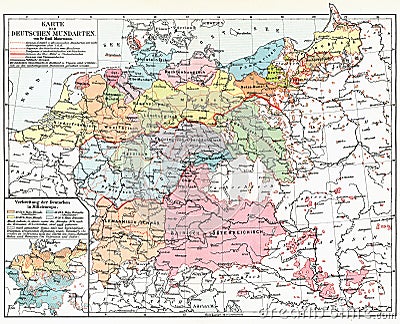 Map Of Germany Showing Regions With Different Dialects Of The German ...