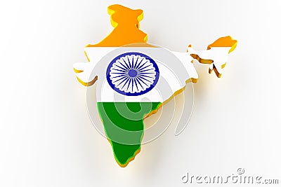 Map Of India Land Border With Flag. India Map On White Background. 3d ...