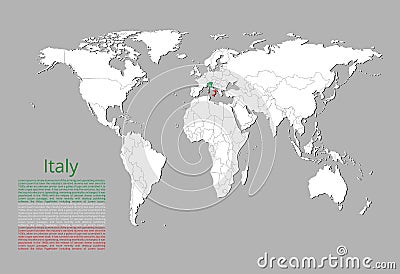 Map Of Italy Highlighted In Green, White, Red Color On The World Map ...