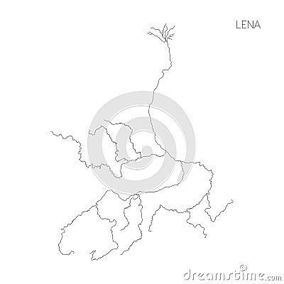 Map Of Lena River Drainage Basin. Simple Thin Outline Vector ...