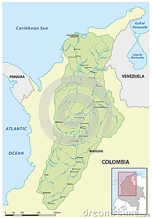 Map Of The Magdalena River Drainage Basin, Colombia Cartoon Vector ...