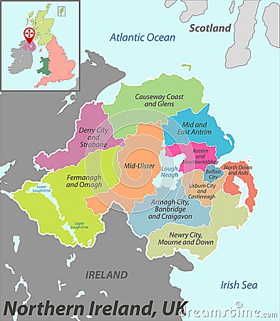 Map Of Northern Ireland With Districts Cartoon Vector | CartoonDealer ...