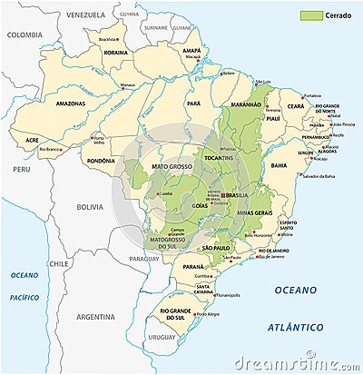Map Of The Savanna Landscape Of Cerrado In Brazil Cartoon Vector ...