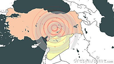 Map of Turkey, Syria Shows Earthquake, Earthquake Animation Stock ...