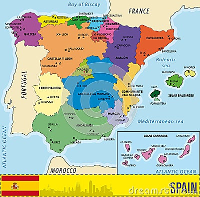 Mapa Detalhado Do Vetor Da Espanha Foto de Stock - Imagem: 65654575