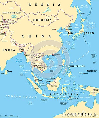 Mapa Político Del Este De Asia Ilustración del Vector - Imagen: 83269451