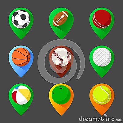 Mapping Geo Tag Pin Icon Set With Balls Vector Illustration ...