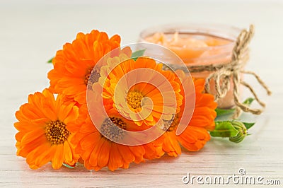 Marigold Cream With A Fresh Flower Bouquet Royalty-Free Stock Image ...