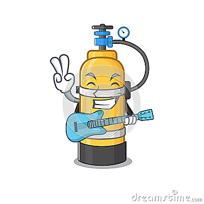 A Mascot Of Oxygen Cylinder Performance With Guitar Cartoon Vector ...