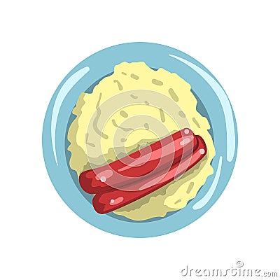 Mashed Potato With Sausages On A Plate Vector Illustration On A White ...