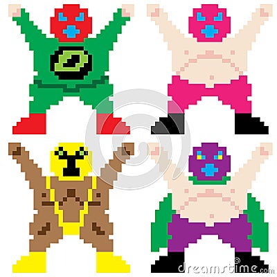 Masked Wrestler Pixel Art Cartoon Vector | CartoonDealer.com #41932641