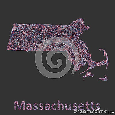 Massachusetts Line Art Map Cartoon Vector | CartoonDealer.com #105386771