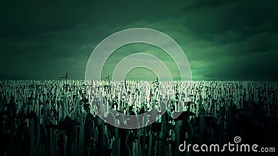 A Massive Army Crowd of Medieval Warriors Preparing for War by Cheering ...