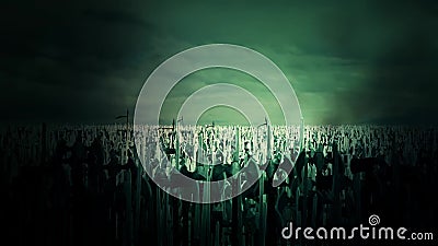 A Massive Army Crowd of Medieval Warriors Preparing for War by Cheering ...