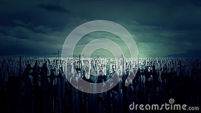 A Massive Army Crowd of Medieval Warriors Preparing for War by Cheering ...