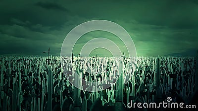 A Massive Army Crowd of Medieval Warriors Preparing for War by Cheering ...