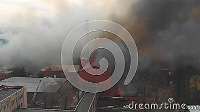 Massive Large Blaze Fire in the City, Brick Factory Building on Fire ...