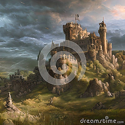 Massive Medieval Castle With Fortifications In The Style Of Baroque ...