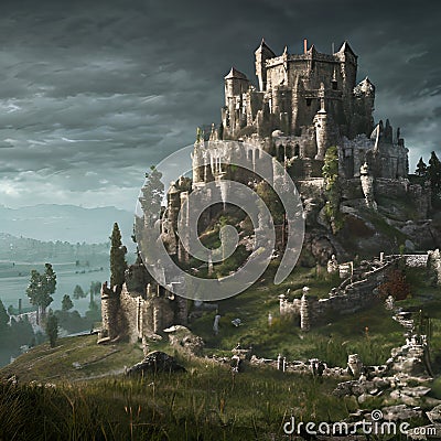 Massive Medieval Castle With Fortifications In The Style Of Baroque ...