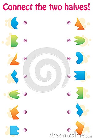 Matching Game - Connect The Two Halves Of Geometric Shapes Vector ...