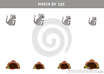 Matching Game For Preschool Kids. Match Mice And Burrows By Size ...