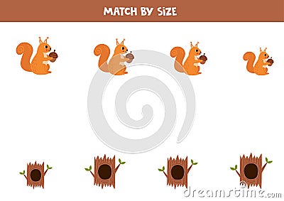Matching Game For Preschool Kids. Match Squirrels And Tree Hollows By ...