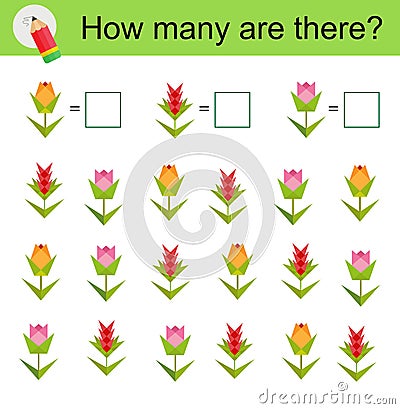 Math Activity For Kids. Developing Numeracy Skills. Cartoon Flowers ...