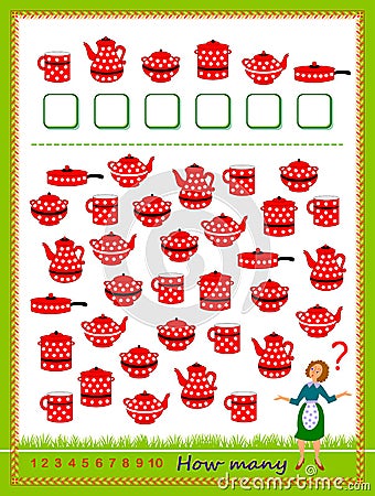 Math Education For Children. Count Quantity Of Dishes And Write Numbers ...